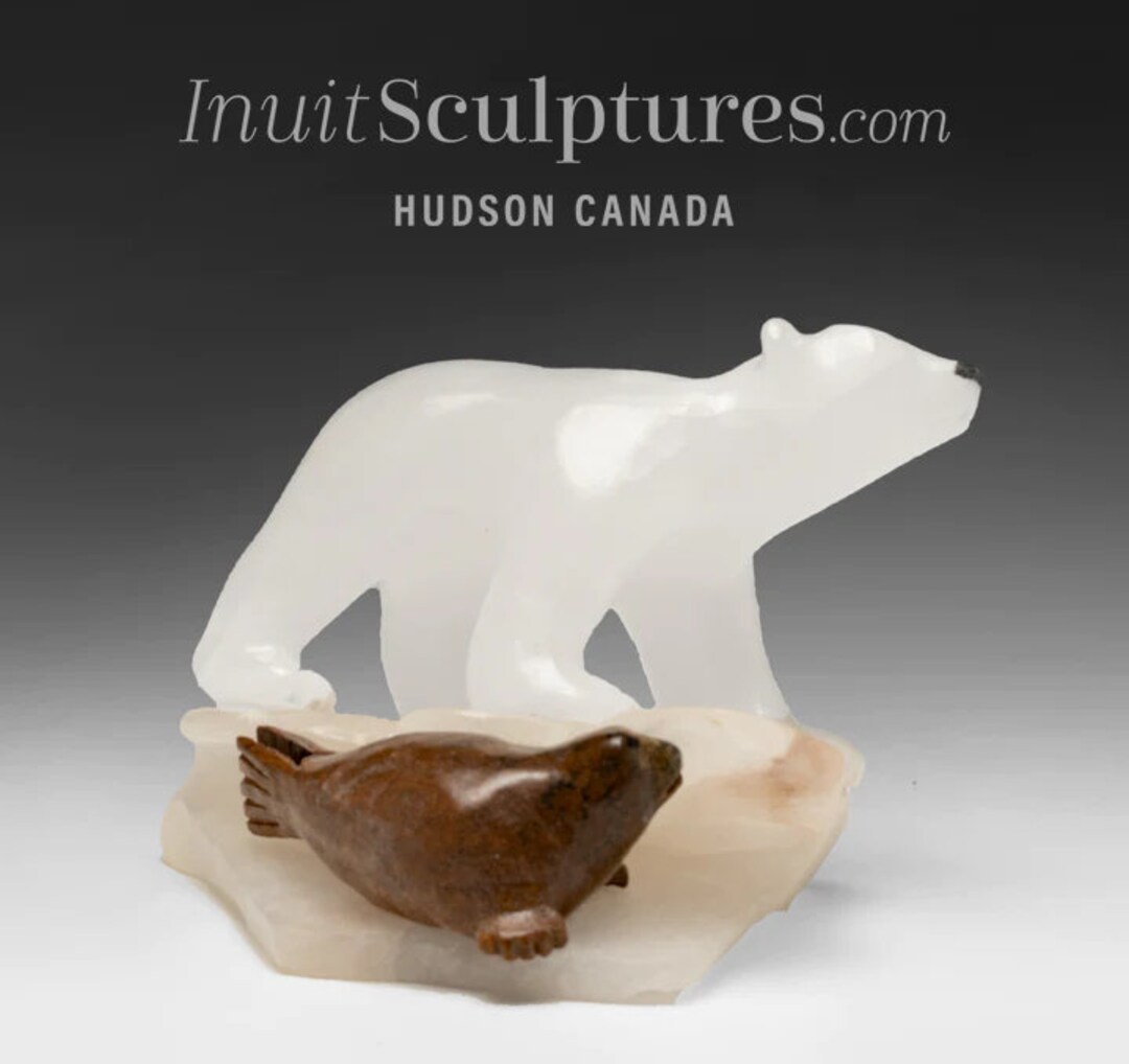 6" Young Polar Bear & Seal by Peter K. *peek A Boo* Inuit Sculpture ...