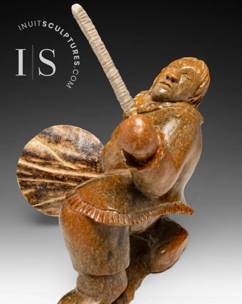 8" Drum Dancer Master Carver Derrald Taylor Inuit Sculpture Art Inuit ...