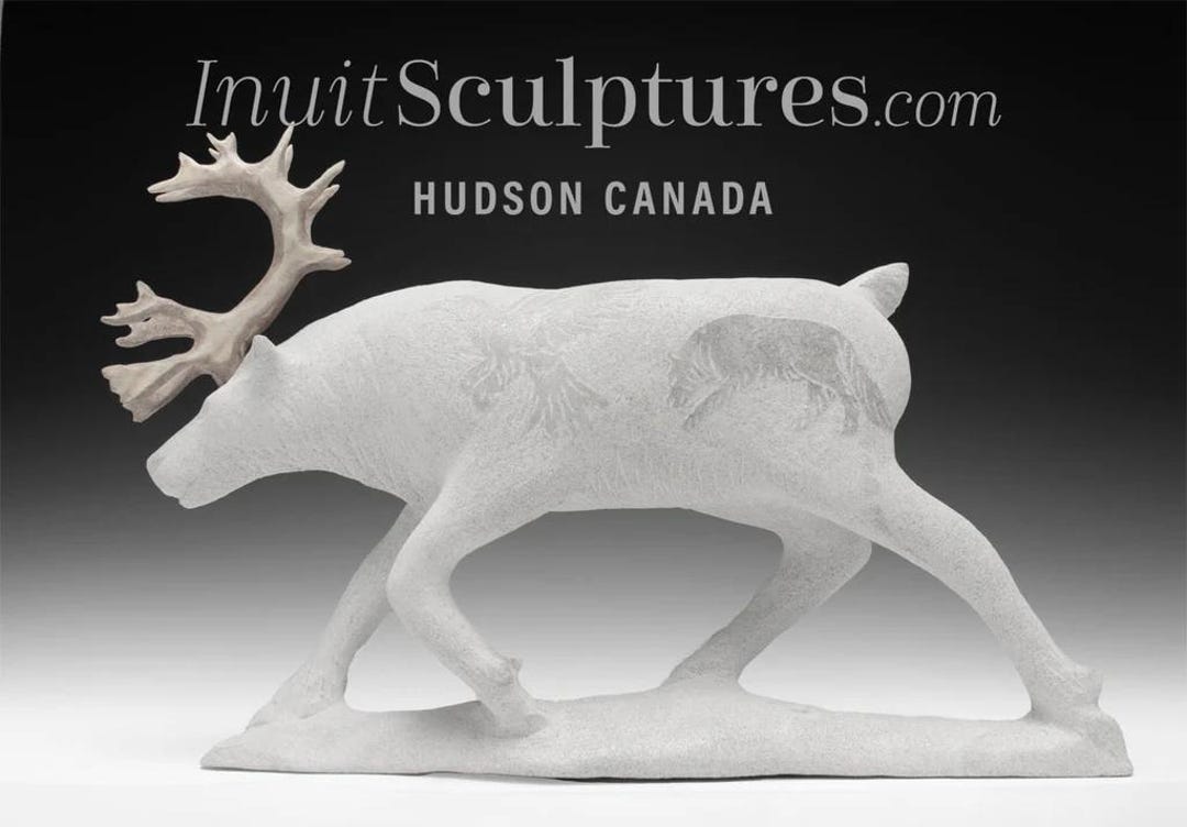12" SIGNATURE Caribou by Esau Kripanik *downward* Inuit Sculpture Art ...