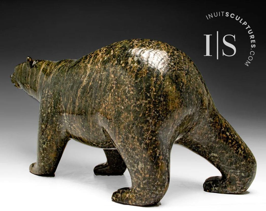 13" SIGNATURE Walking Bear by Tim Pee Original Inuit Sculpture, Cape ...