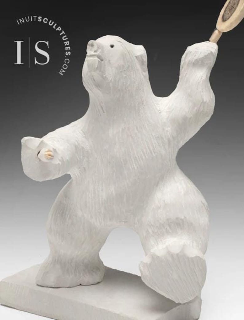 7" Drum Dancing Bear by Lucassie Nakoolak *fifteen Luv* Inuit Sculpture ...