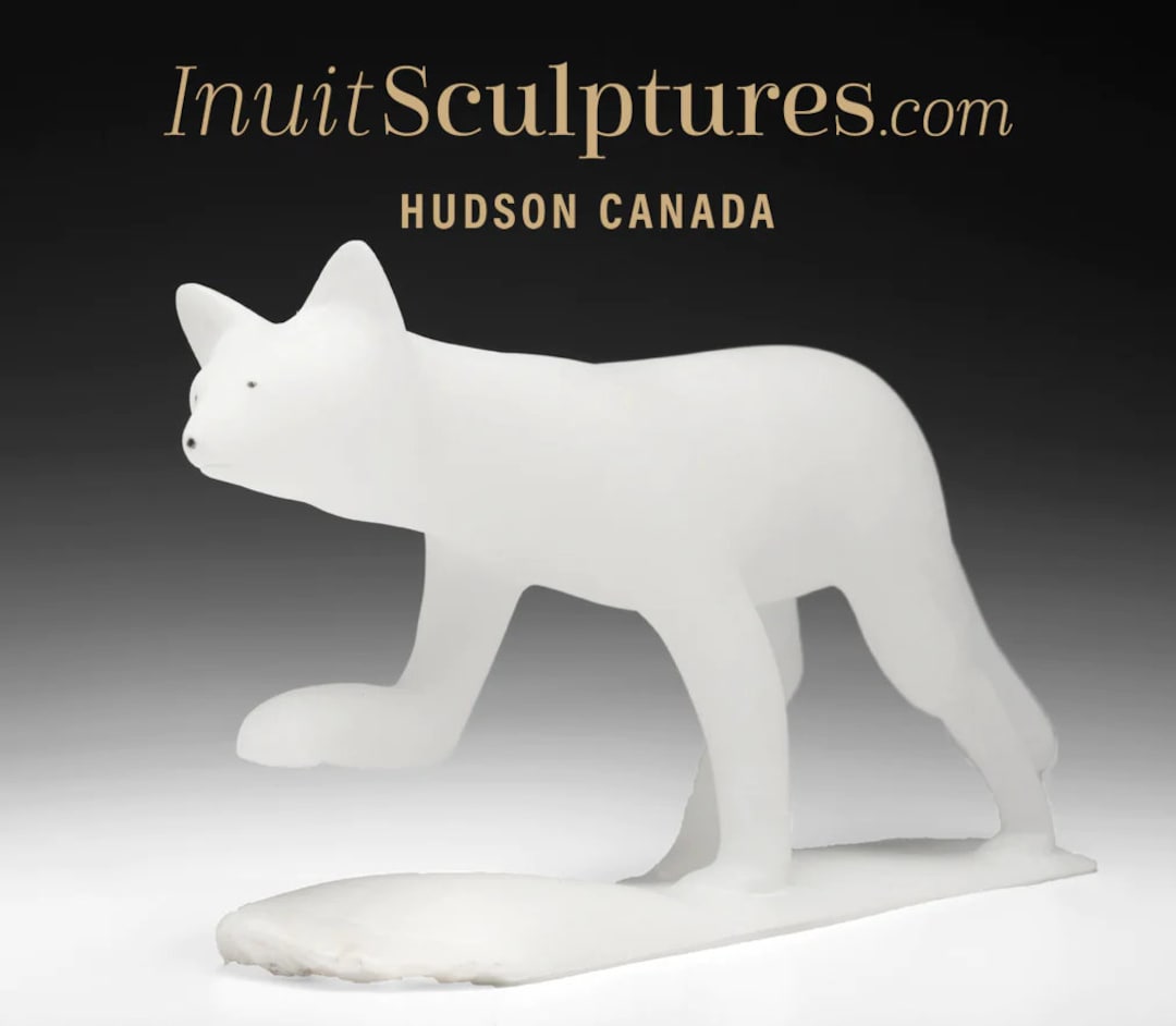 14" Arctic Fox by Kuzy Curley *snoop* Original White Inuit Sculpture ...