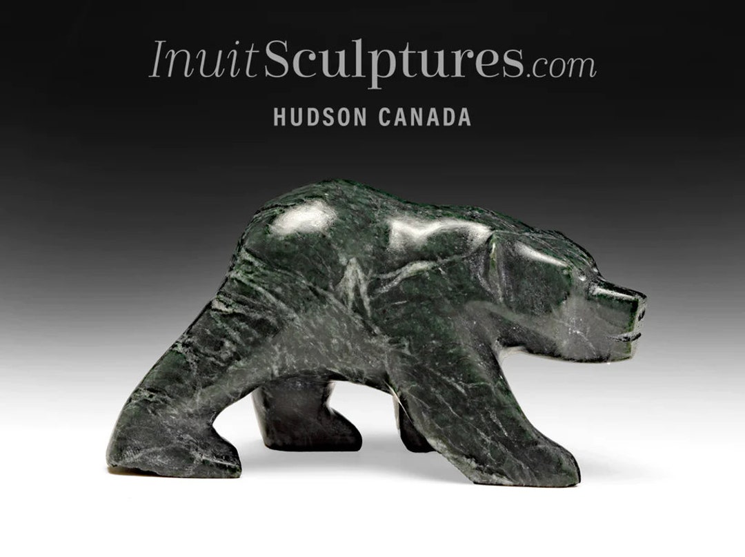 6 Scenting Bear by Kakee Negesoak jade Original Inuit Sculpture, Cape ...