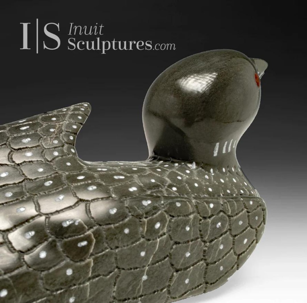 12 SIGNATURE Loon by Jimmy Iqaluq packer Inuit Sculpture Soapstone ...