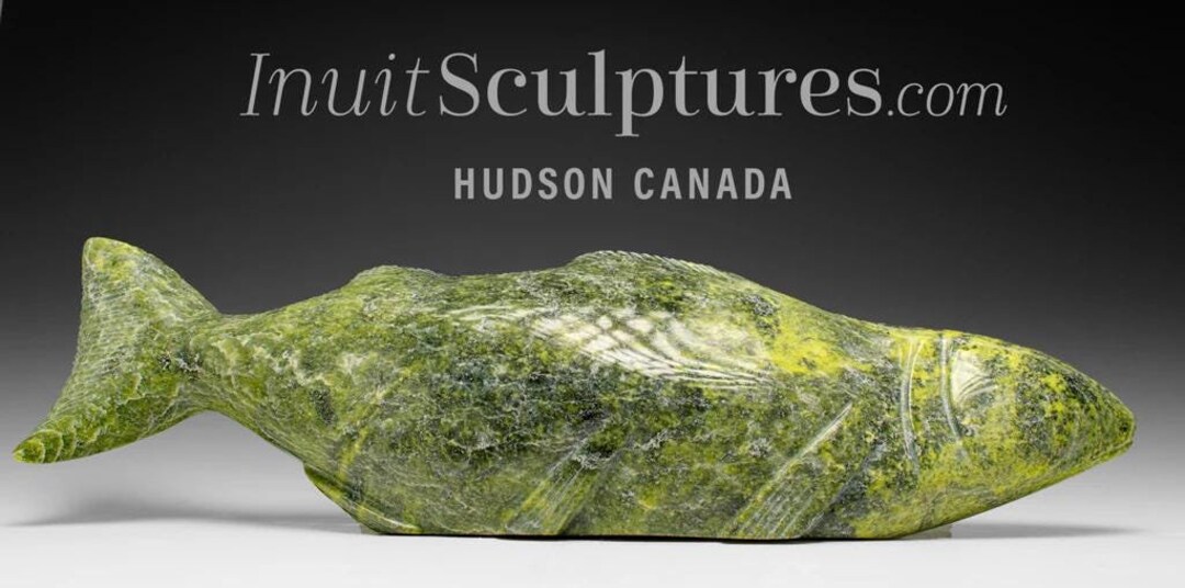 17" Arctic Char by Sam Kolola *poseidon* Inuit Sculpture Soapstone ...