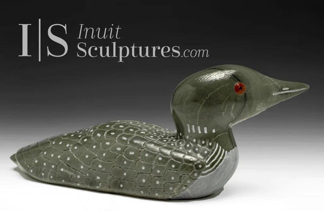 12 SIGNATURE Loon by Jimmy Iqaluq evergreen Inuit Sculpture Soapstone ...