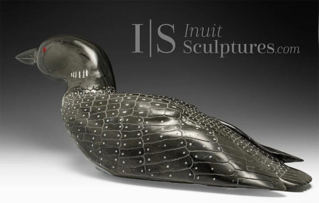 23" SIGNATURE Red Eye Loon by Jimmy Iqaluq *pin Feathers* Inuit ...