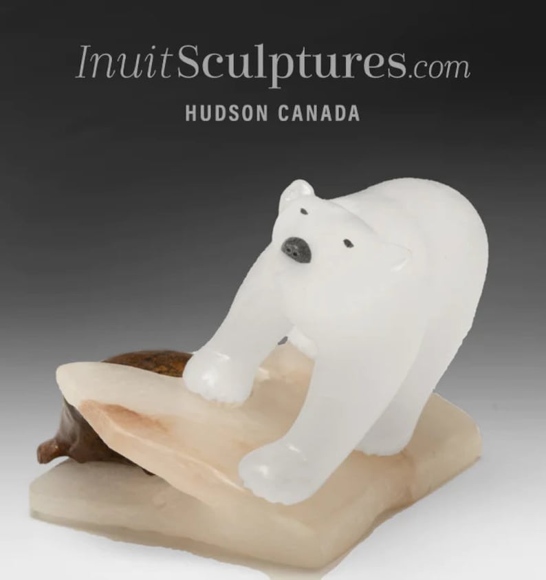 6" Young Polar Bear & Seal by Peter K. *peek A Boo* Inuit Sculpture ...