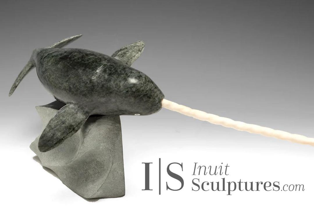 13" Narwhal by Derrald Taylor *screwball* Inuit Sculpture Soapstone ...