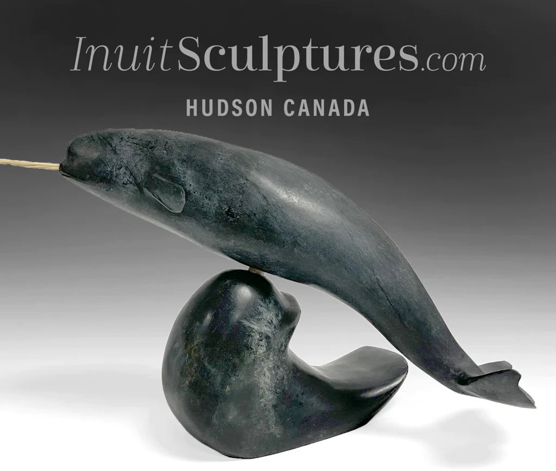 16" Museum Calibre Narwhal by Paul Malliki *kingsman* Inuit Sculpture ...