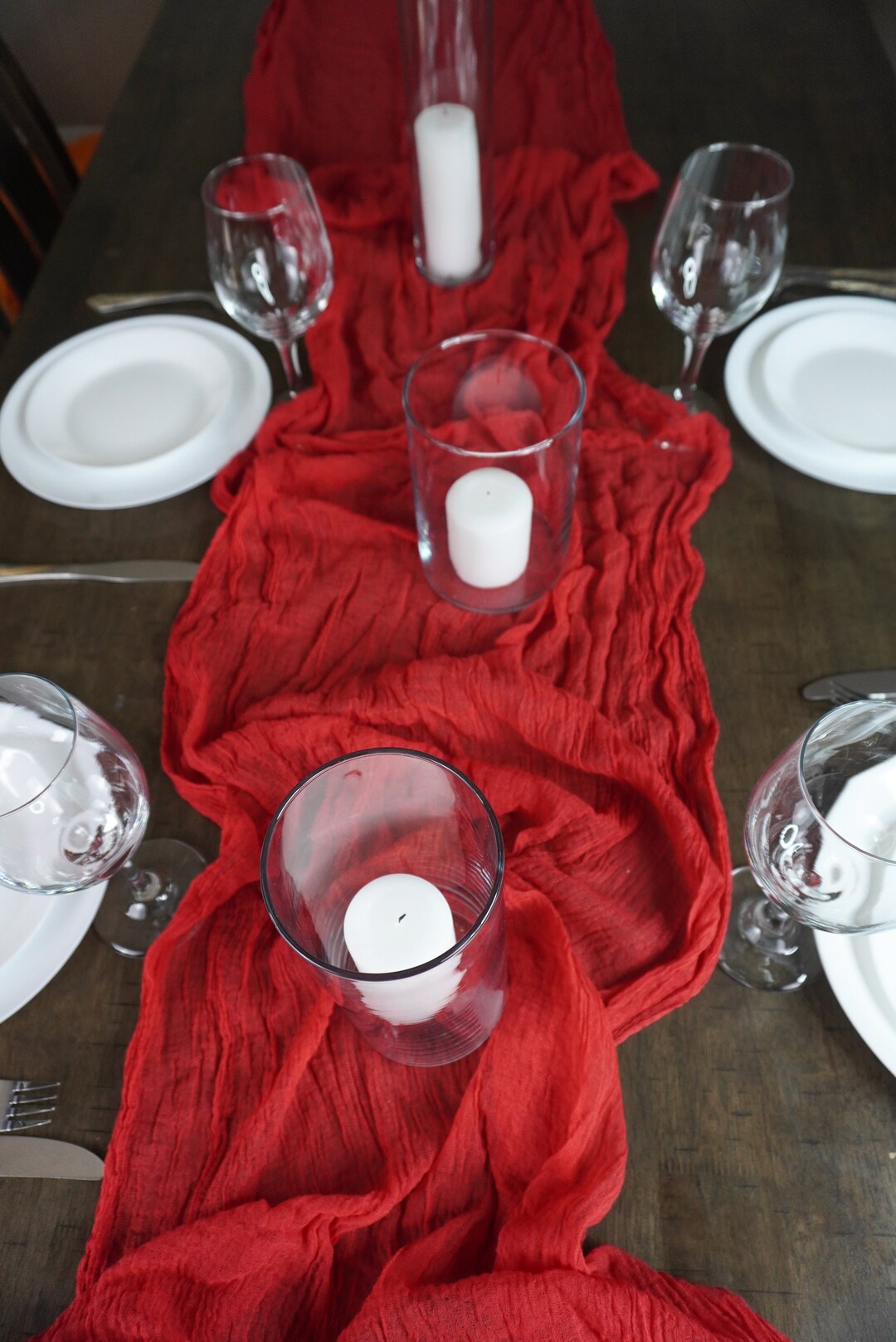 Red Hand-dyed Gauze Table Runner, Wedding Bridal Decor, Christmas Decor ...