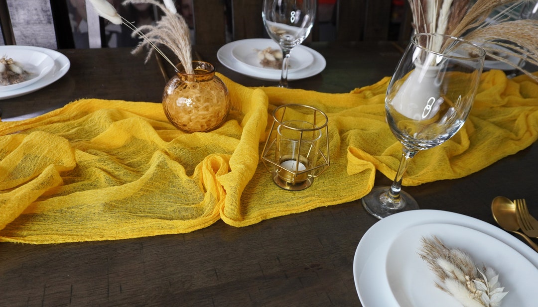 Golden Yellow Cheesecloth Table Runner, Gauze Table Cloth, Wedding ...