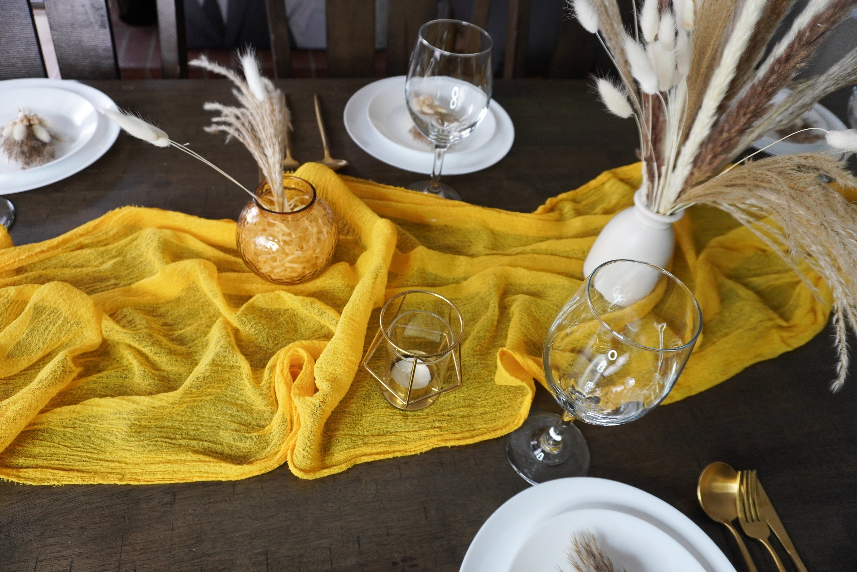 Golden Yellow Cheesecloth Table Runner, Gauze Table Cloth, Wedding ...