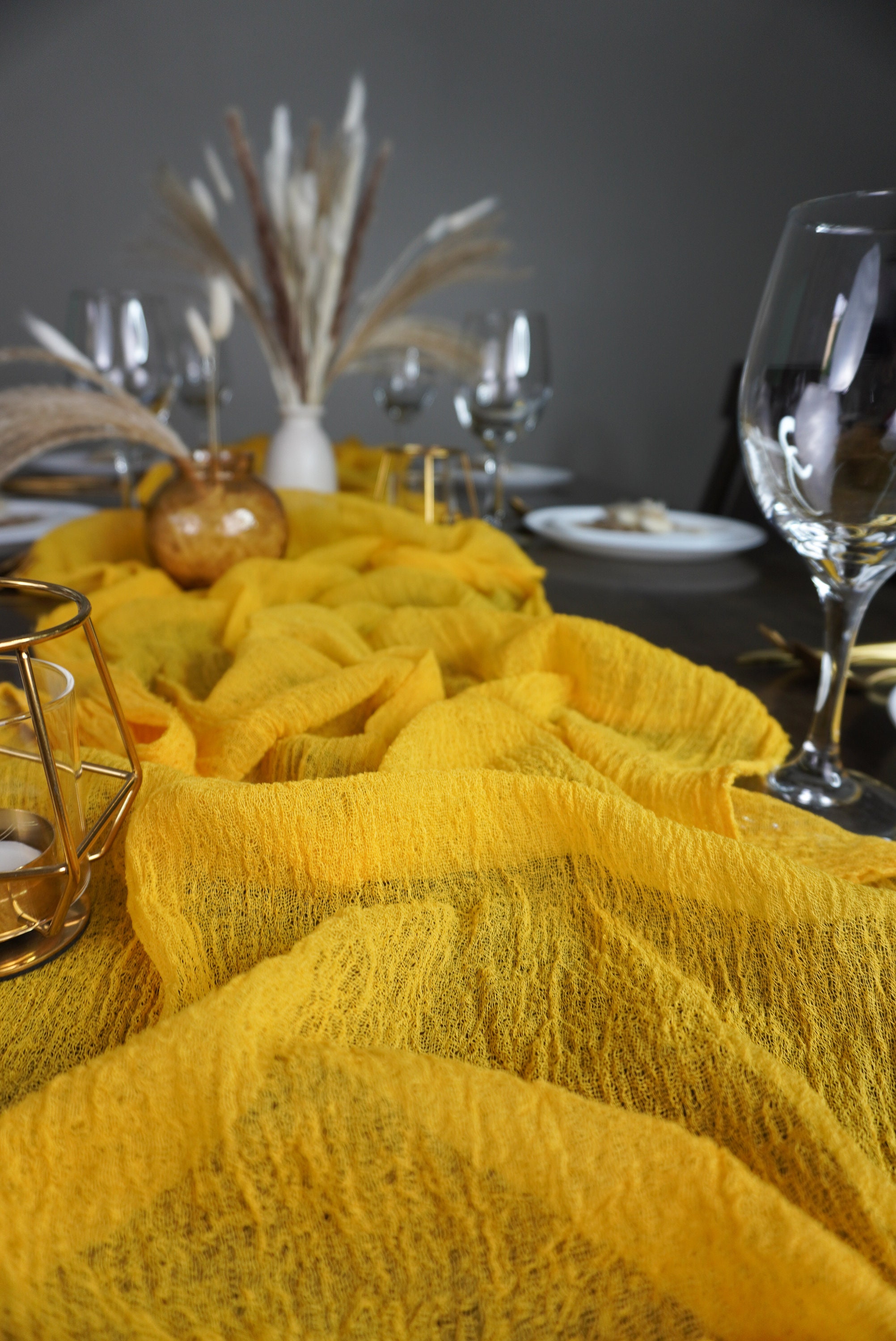 Golden Yellow Cheesecloth Table Runner, Gauze Table Cloth, Wedding ...