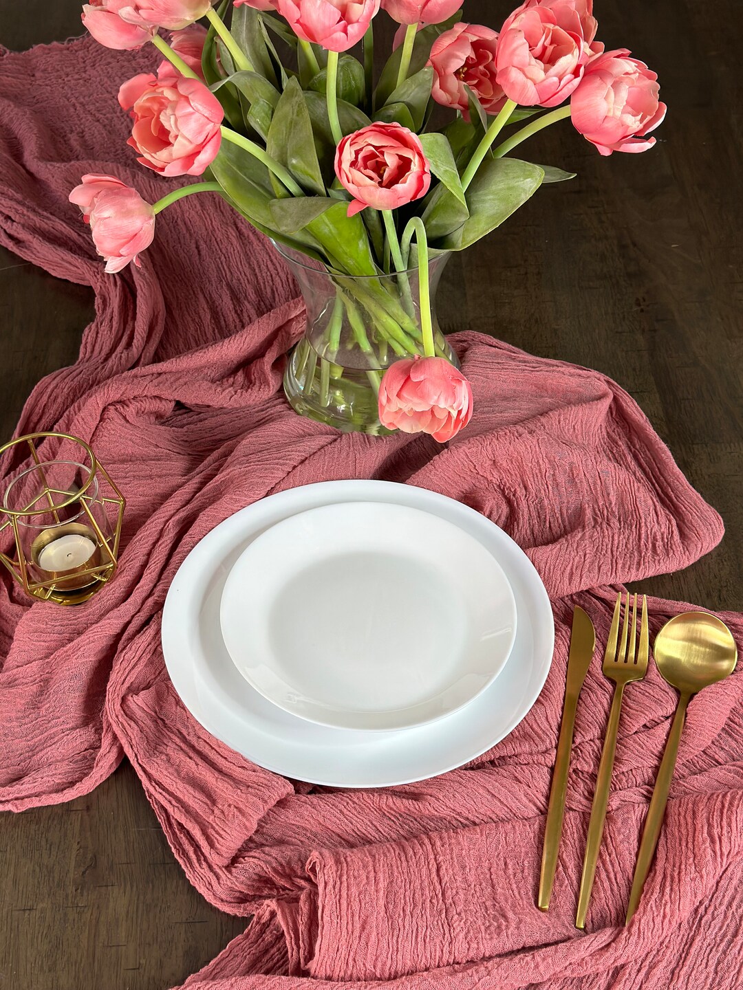 Dusty Pink Gauze Table Runner, Hand Dyed Cheesecloth Wedding Decor ...