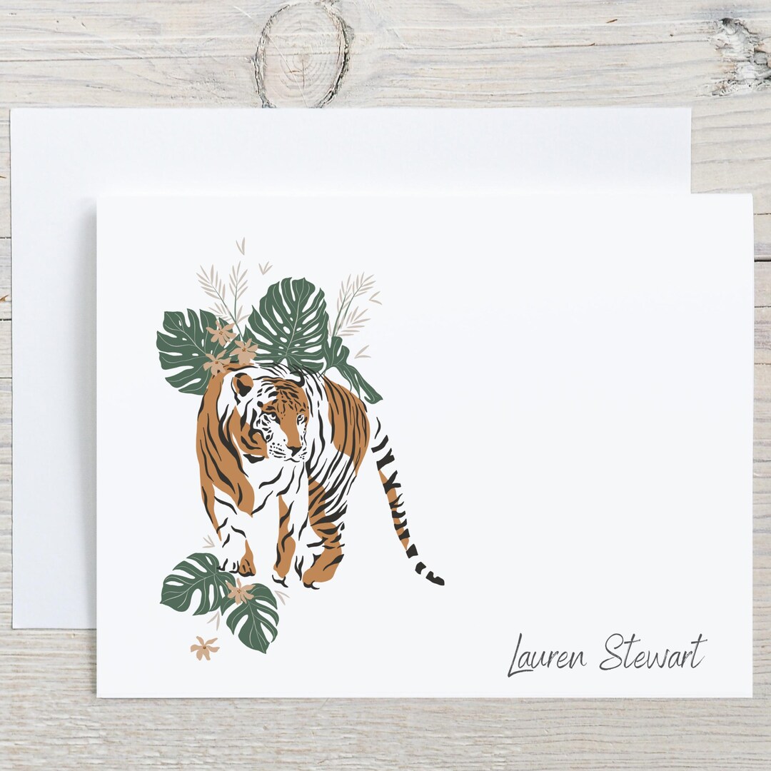 Personalized Watercolor Tiger Note Cards, Jungle Animal Custom ...