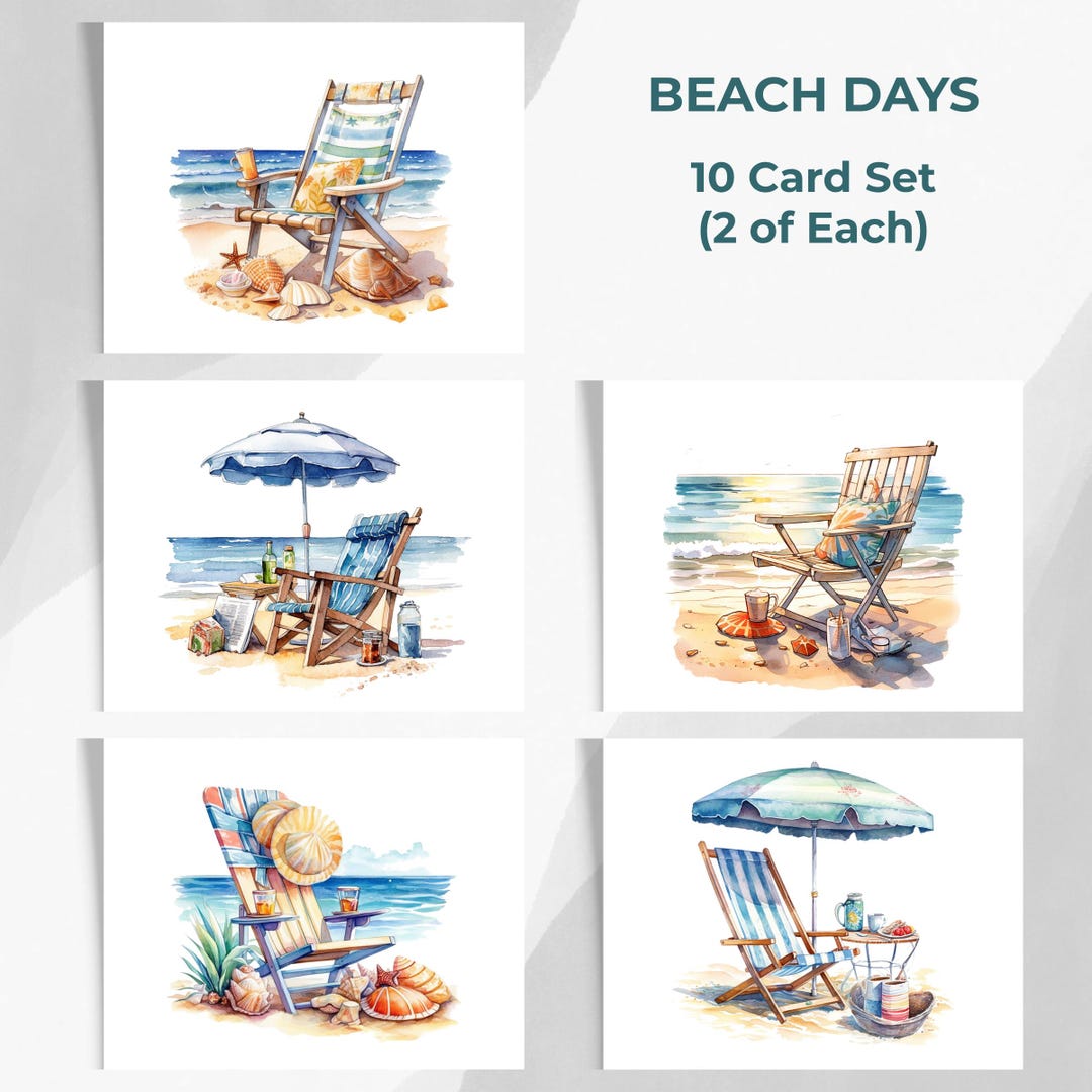 Watercolor Beach Note Cards, Ocean Beach Stationary, Seashells Beach ...