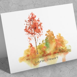 Autumn Foliage Landscape Note Cards, Personalized Notecards, Watercolor ...