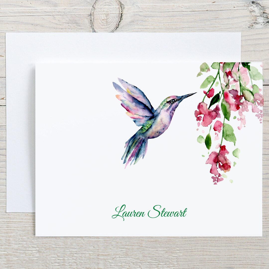Hummingbird Personalized Note Cards Stationary Set, Watercolor Bird ...