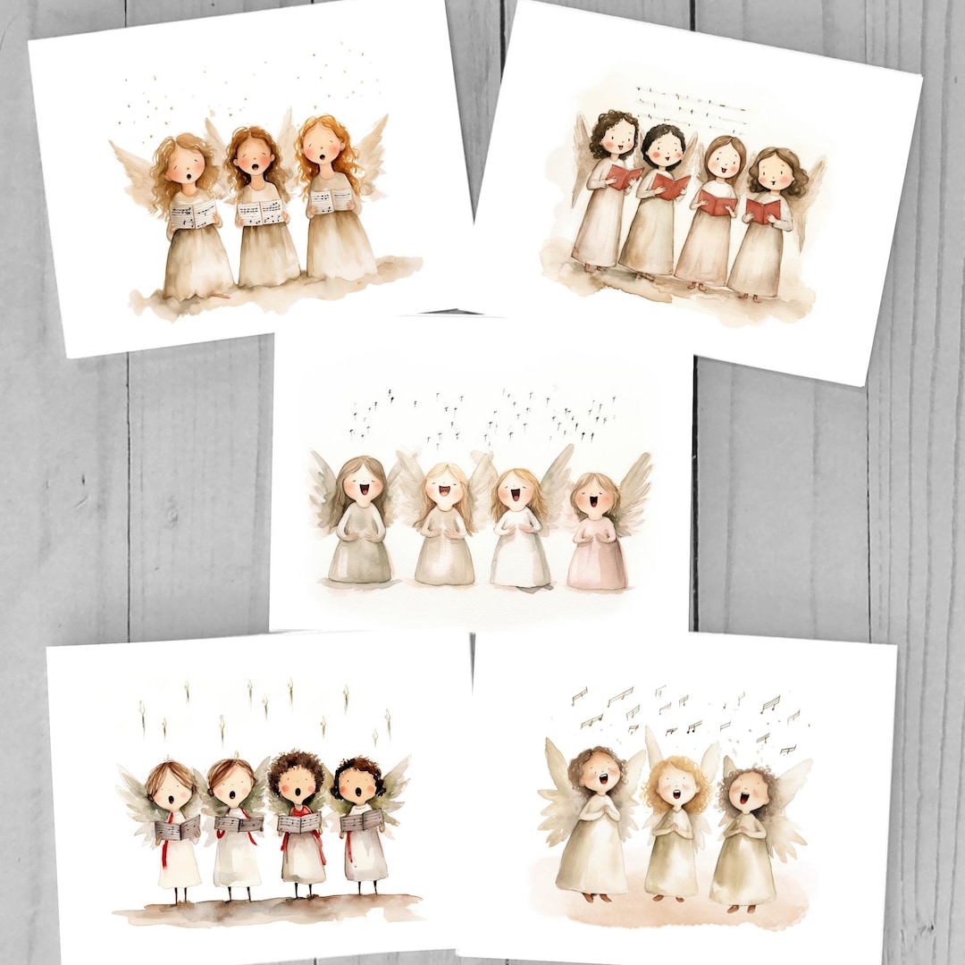Christmas Angels Singing Note Cards Set, Watercolor Variety Blank ...