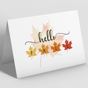 Autumn Leaves Note Cards, Hello Fall Blank Greeting Cards, Watercolor ...