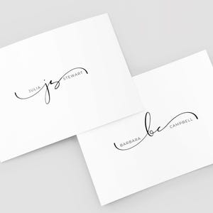 Classic Feminine Flat Note Cards, Script Notecards, Personalized Initials Flat Stationery ...