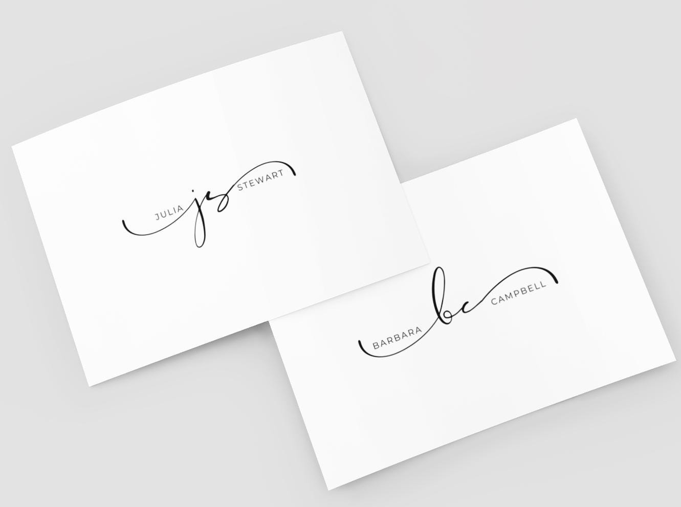 Classic Feminine Flat Note Cards, Script Notecards, Personalized Initials Flat Stationery ...