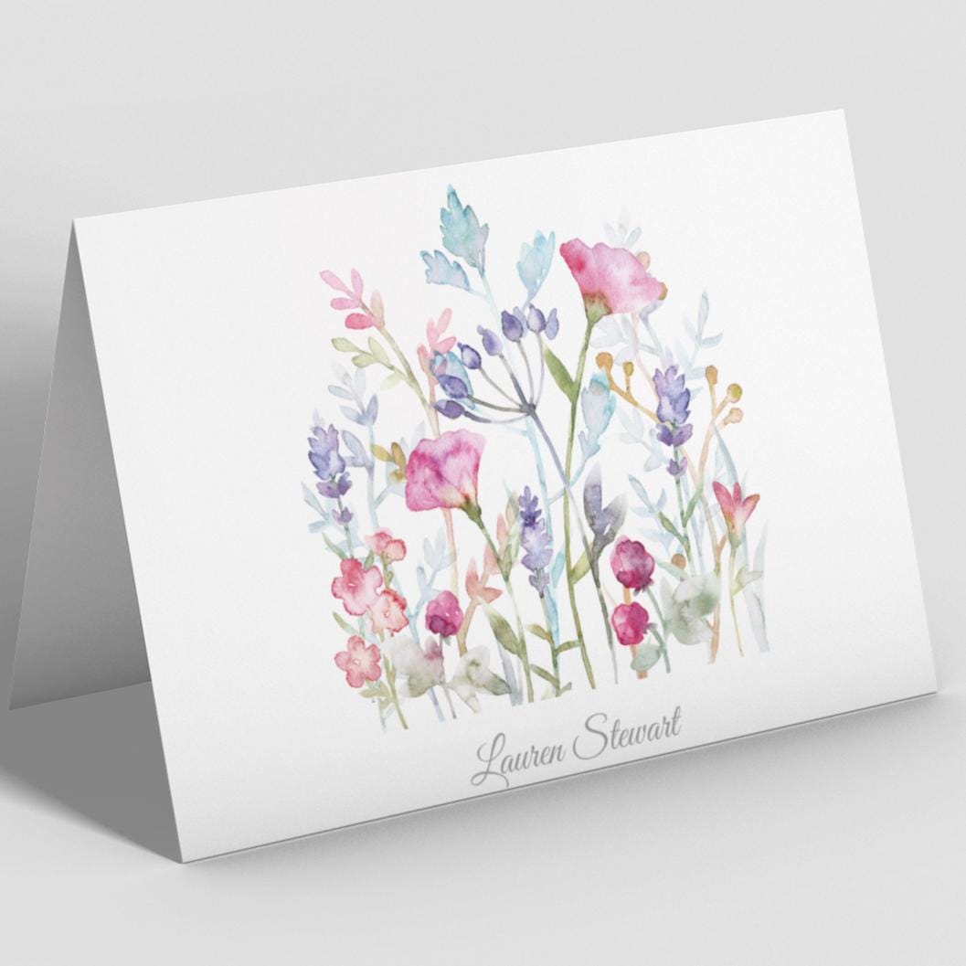 Wildflowers Personalized Note Cards, Watercolor Garden Flowers ...