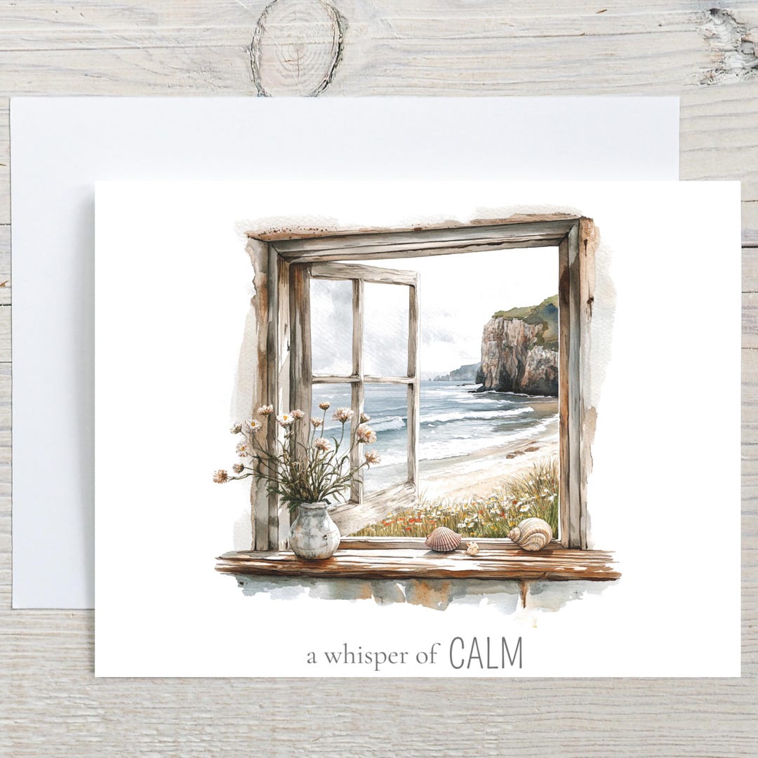 Ocean Seascape Window Personalized Note Cards, Custom Watercolor ...