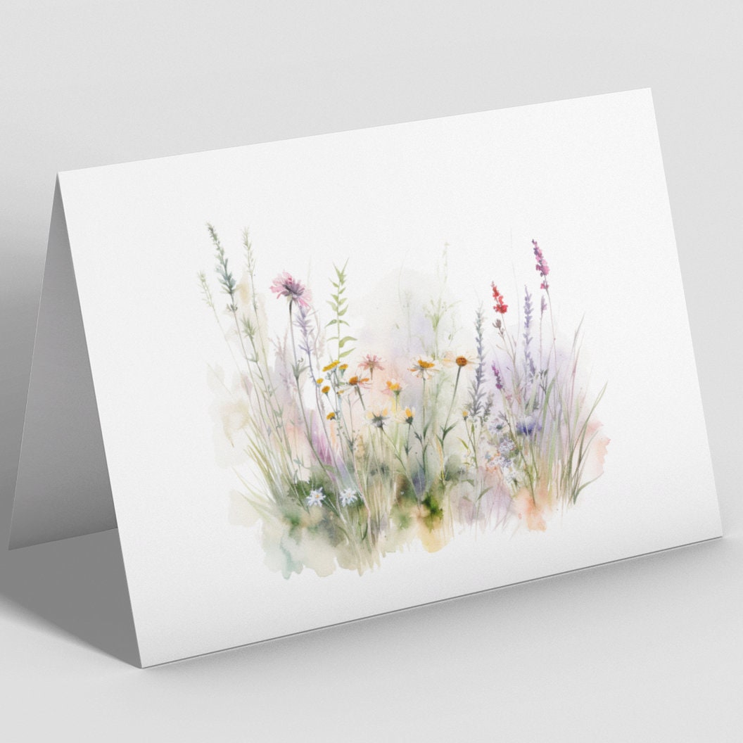 Field of Wildflowers Note Cards, Watercolor Wild Flowers Folded ...