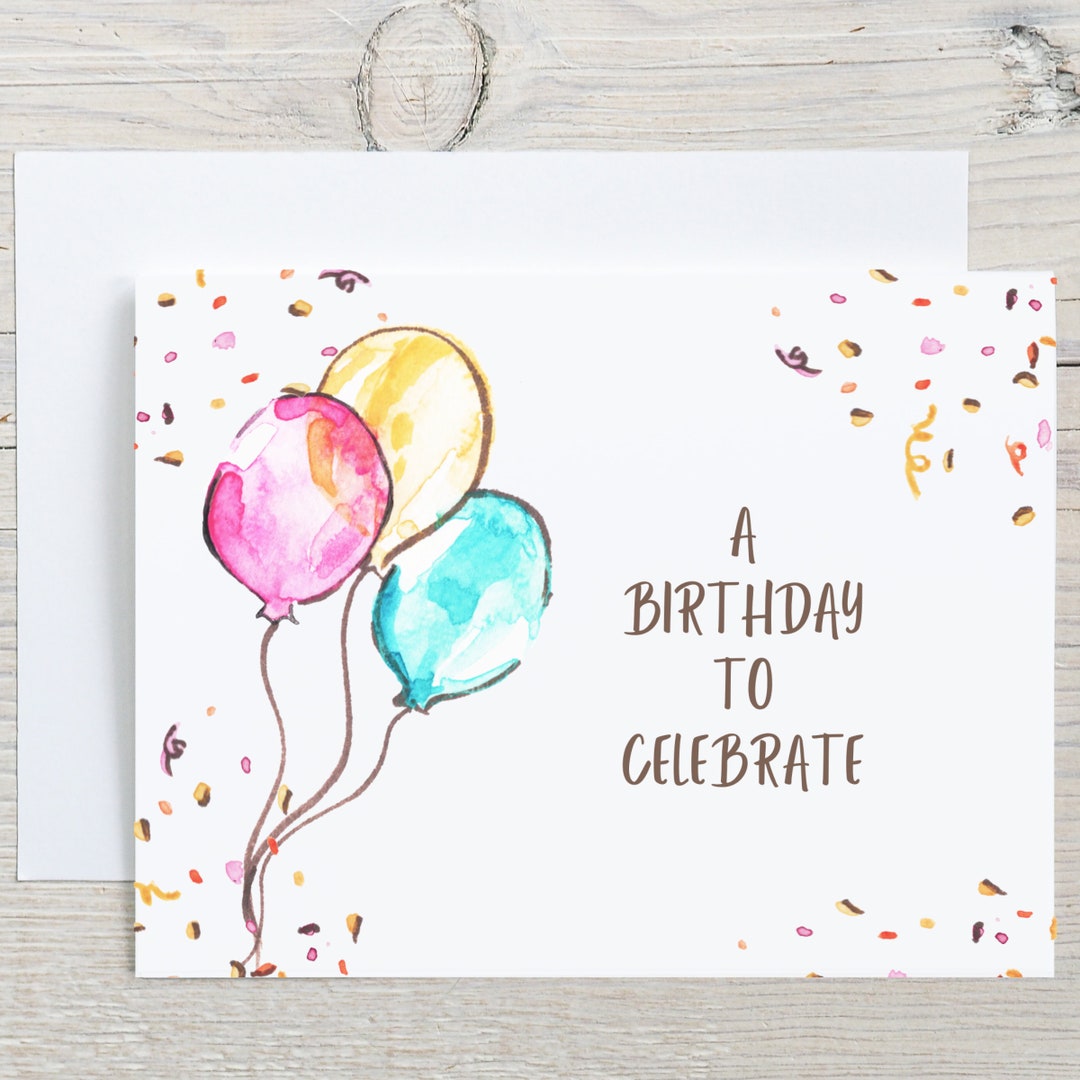 Happy Birthday Greeting Cards Sets, Watercolor Balloons & Confetti ...