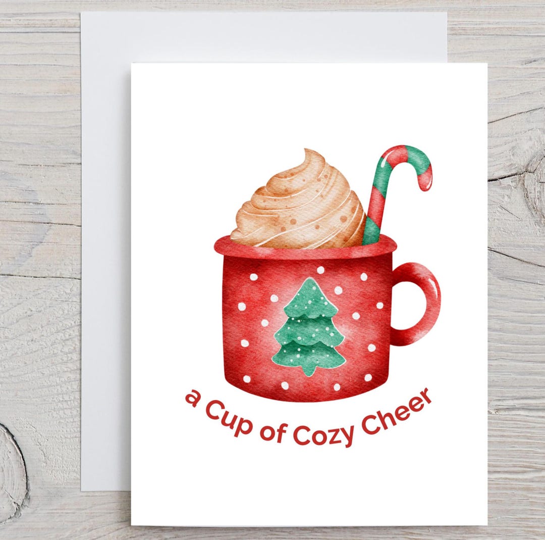 Personalized Hot Cocoa + Candy Cane Christmas Cards, Whimsical Cozy Mug ...