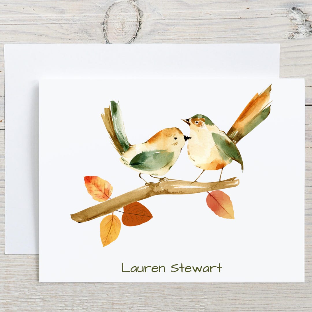 Personalized Birds Note Cards, Watercolor Birds Stationery for Women ...