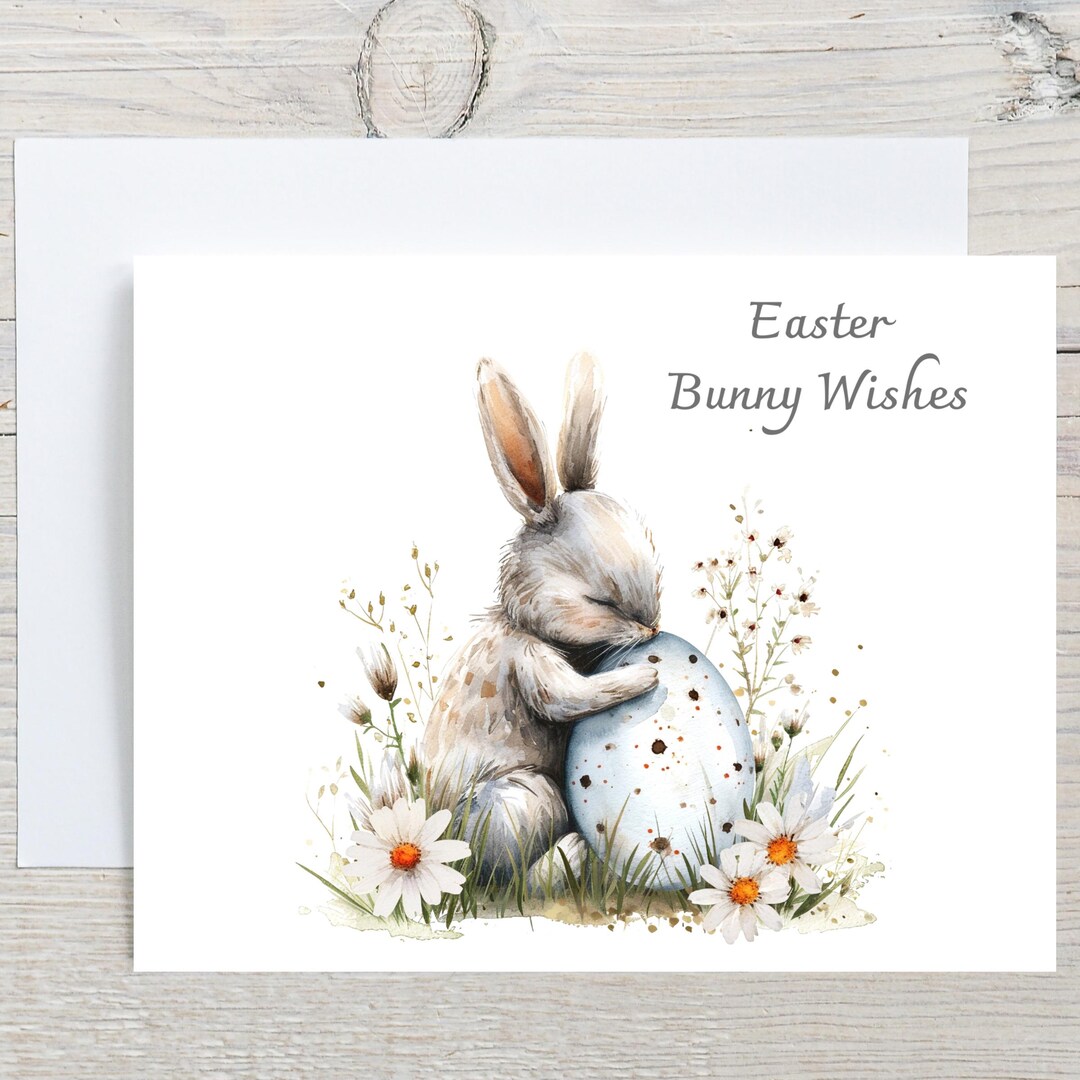 Easter Bunny Wishes Easter Cards, Watercolor Daisies Easter Egg Blank ...