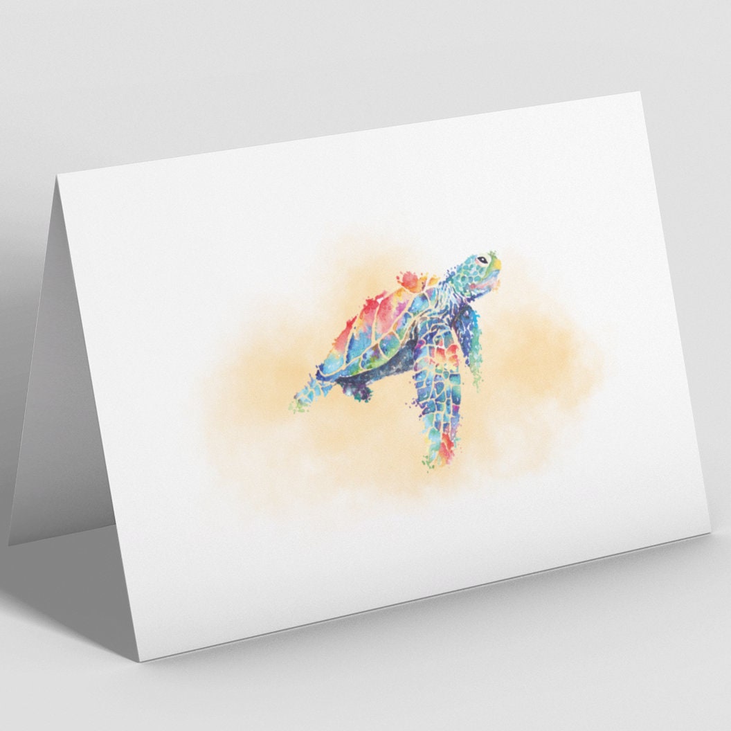 Watercolor Sea Turtle Note Cards Sets, Personalized Folded Notecards ...