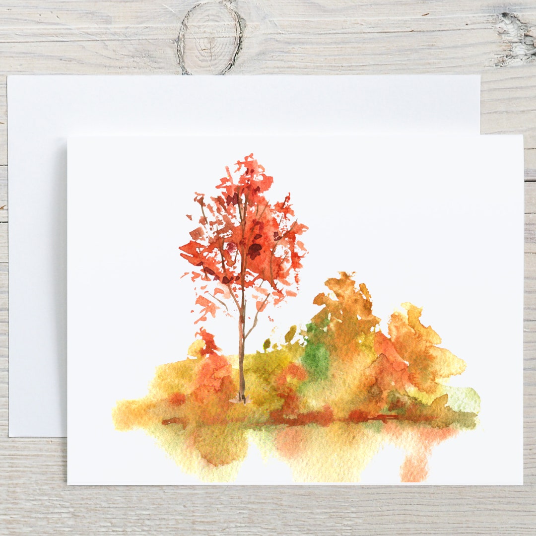 Autumn Foliage Landscape Note Cards, Personalized Notecards, Watercolor ...