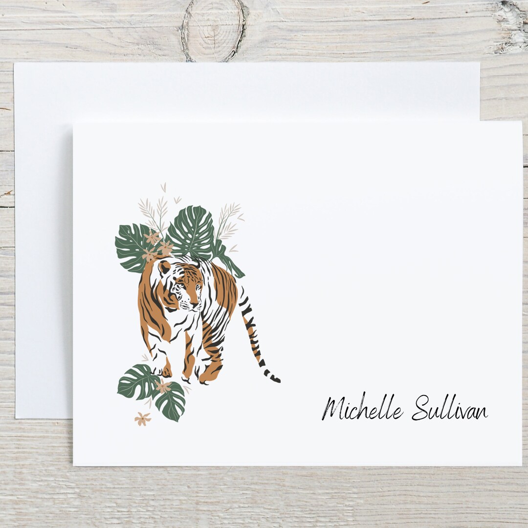 Watercolor Tiger Personalized Note Cards Stationary Set, Folded ...