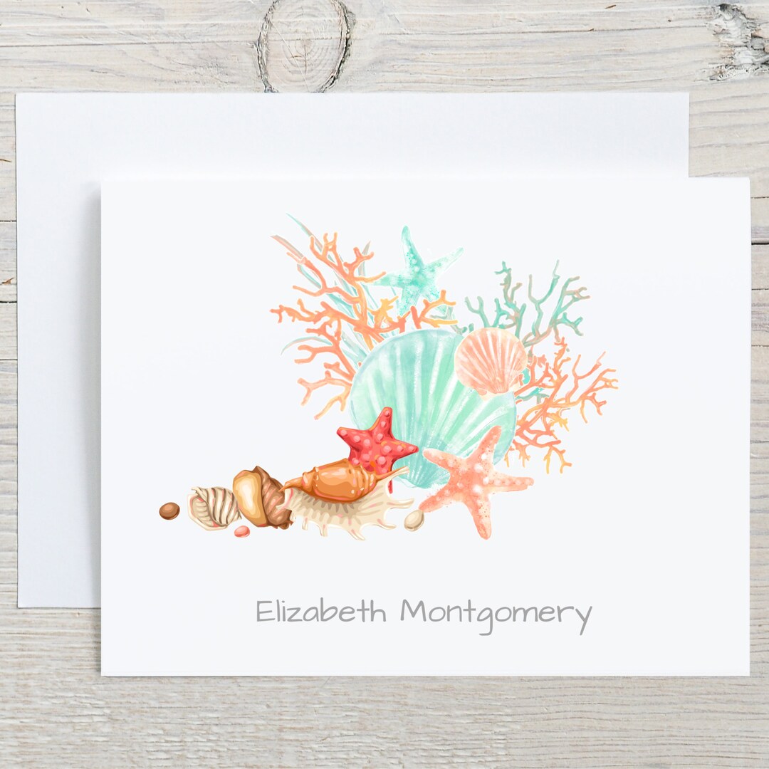 Summer Seashells Note Cards Sets, Personalized Sea Shells Stationary ...