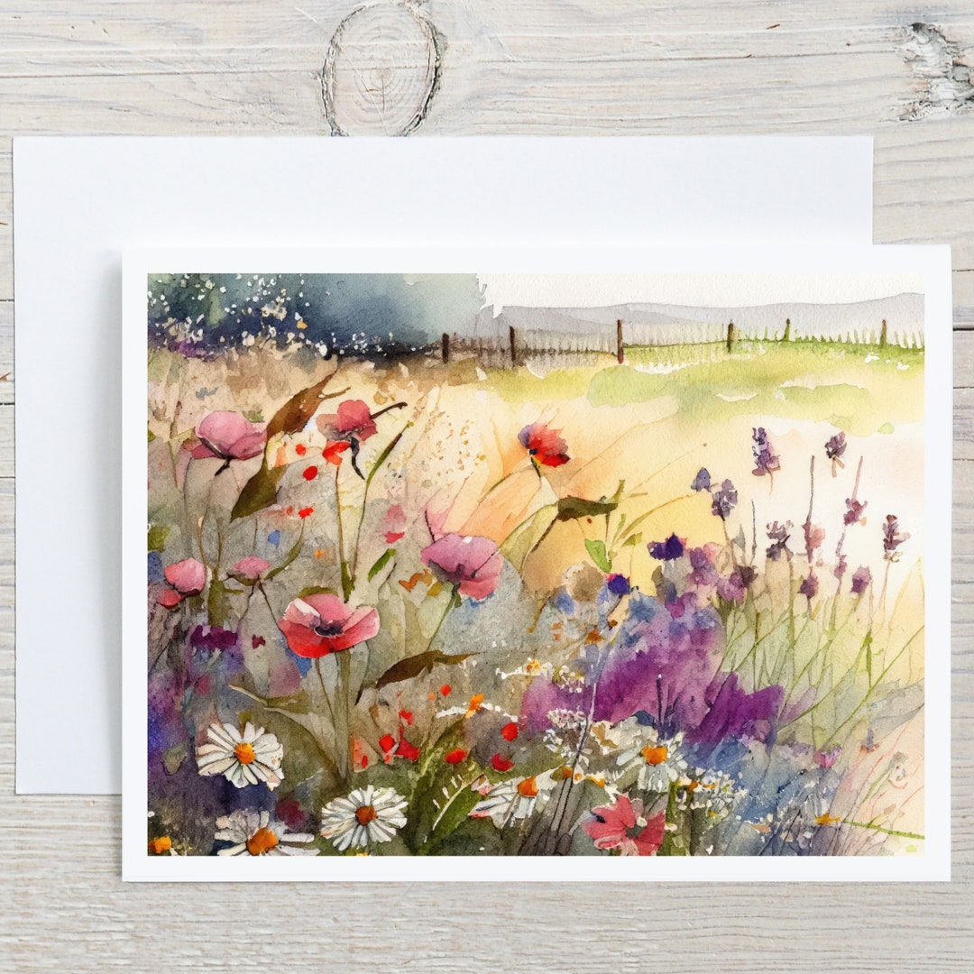 Watercolor Country Wildflowers Note Cards Set, Wild Flowers Blank ...