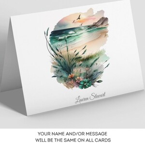 Custom Beach Sunset Note Card Set, Watercolor Ocean Sunsets Stationary ...