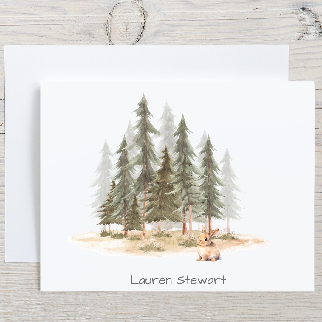 Woodland Custom Note Cards, Watercolor Forest Bunny Stationary ...