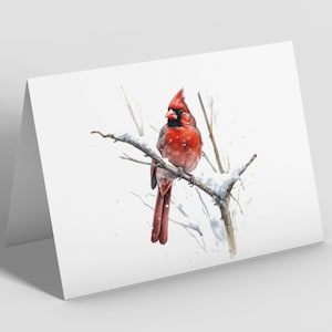 Watercolor Red Cardinal Blank Greeting Cards, Stationary Note Cards ...