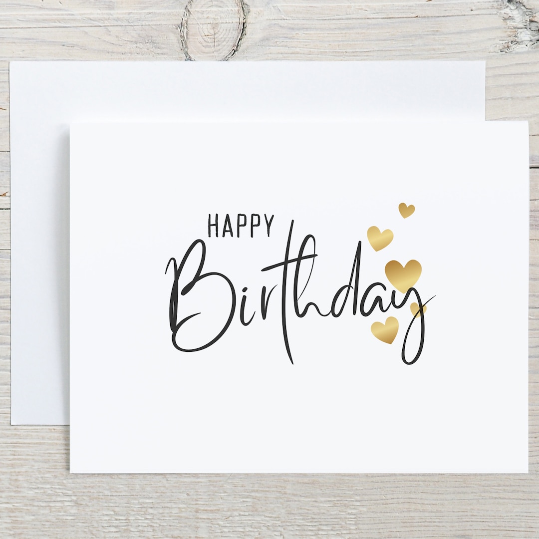 Minimalist Birthday Cards, Gold Hearts Happy Birthday Greeting Cards ...