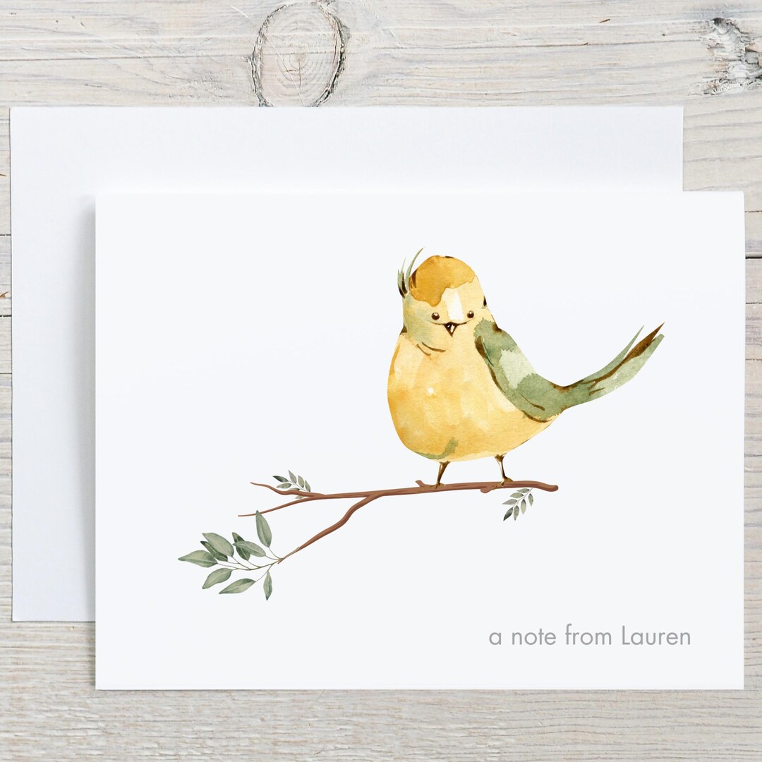 Yellow Bird Personalized Note Cards, Watercolor Stationary Set for Bird ...
