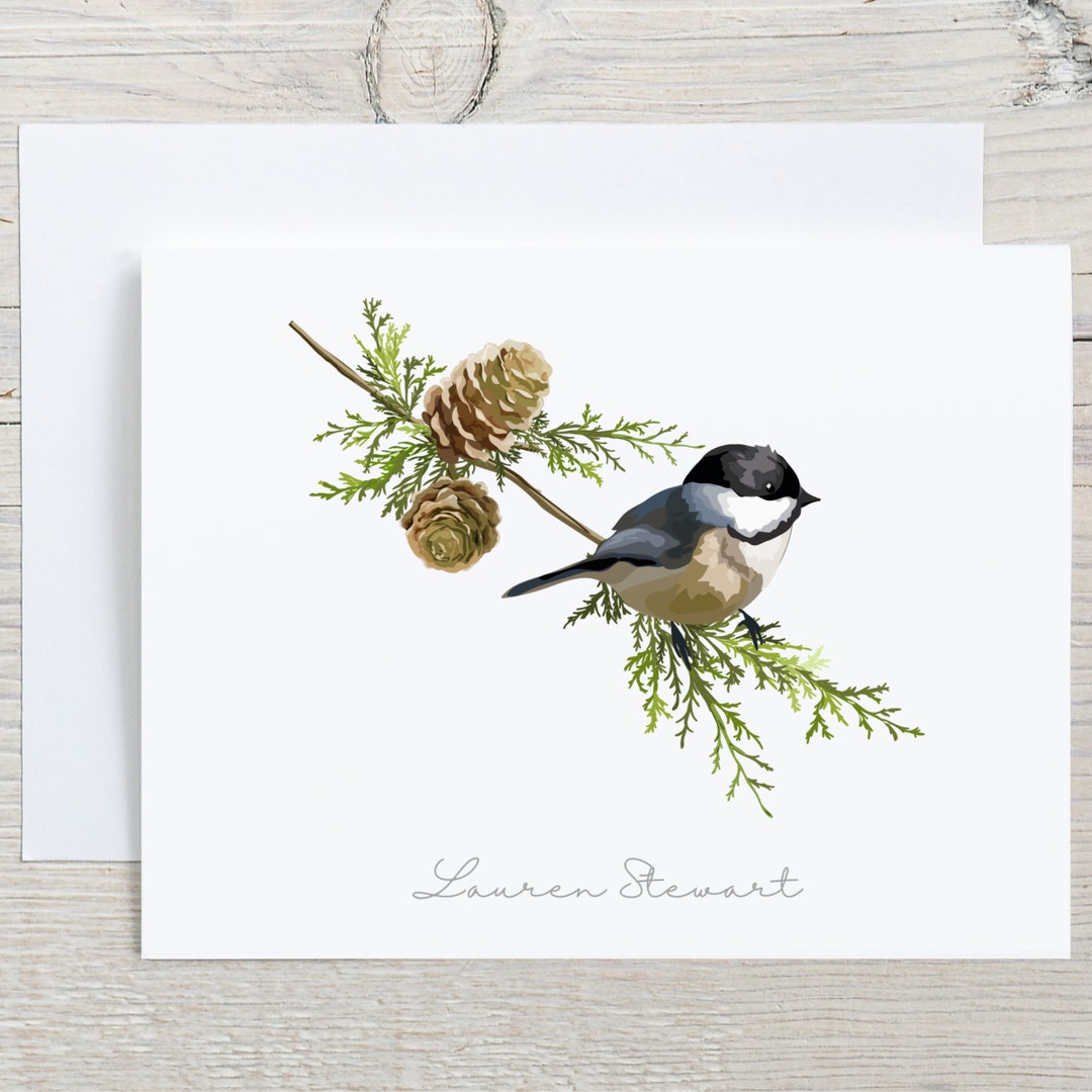 Wildlife Bird Note Cards, Personalized Watercolor Pinecones Bird ...