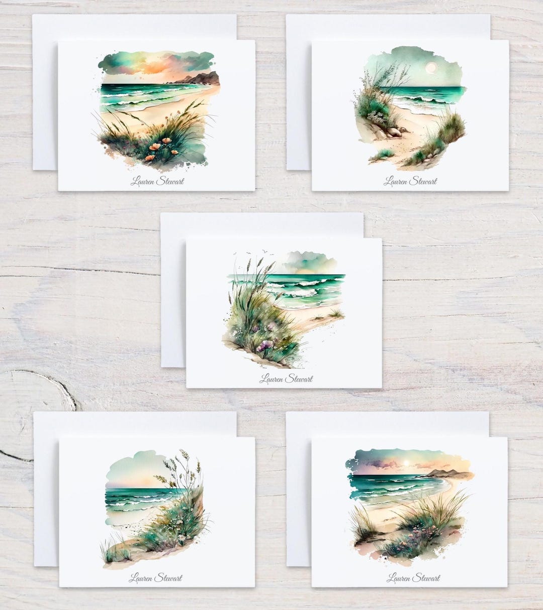 Beach Sunset Custom Note Card Set, Watercolor Ocean Sunsets Stationary ...