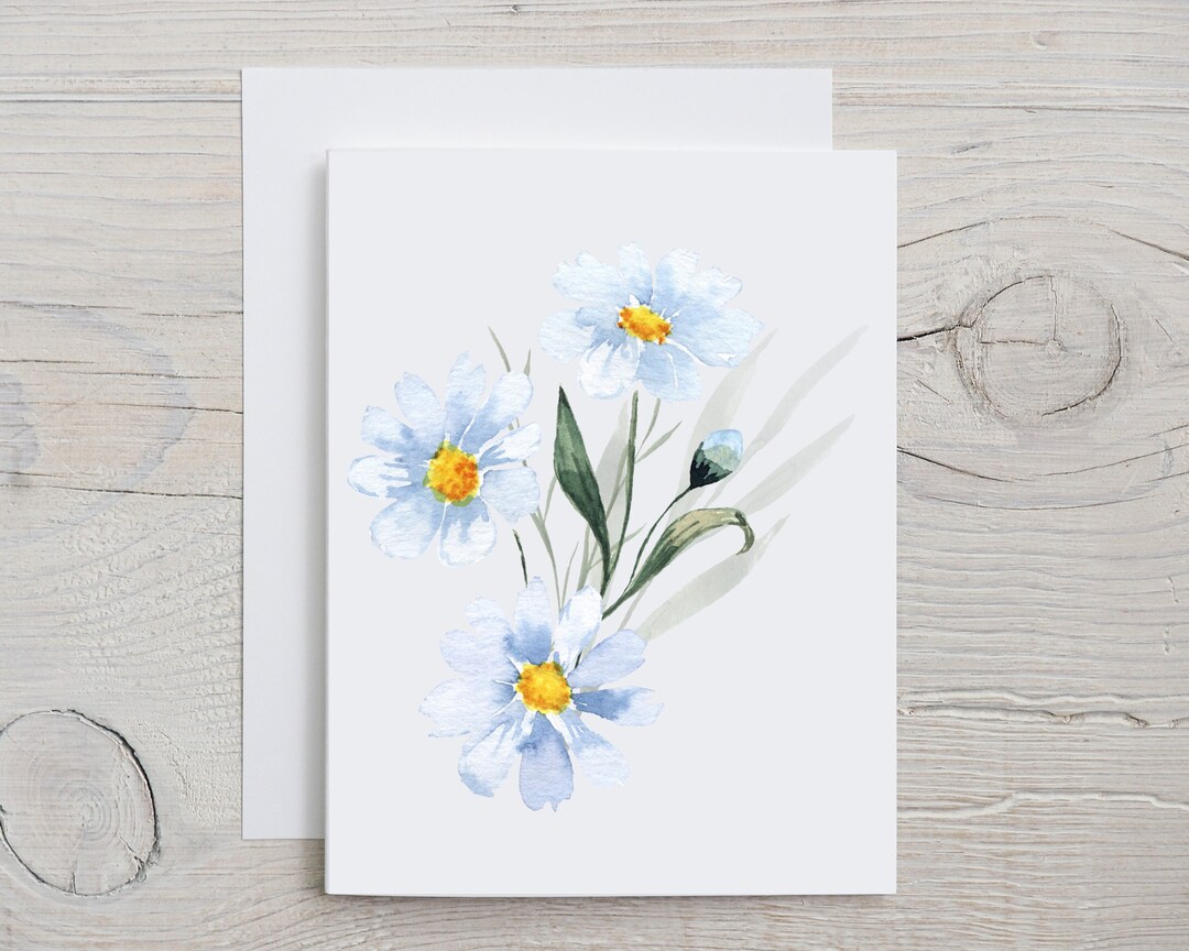 Delicate Blue Daisies Personalized Note Cards, Watercolor Summer ...