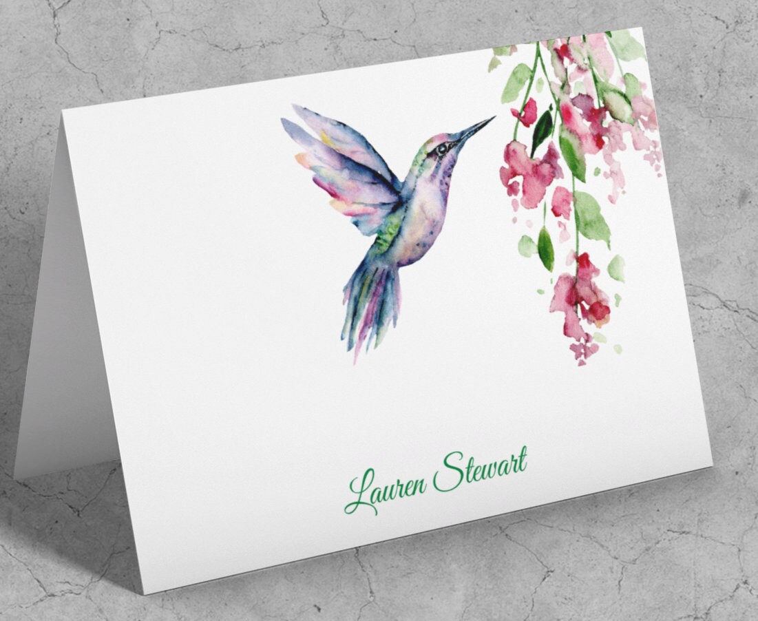 Hummingbird Personalized Note Cards Stationary Set Watercolor - Etsy