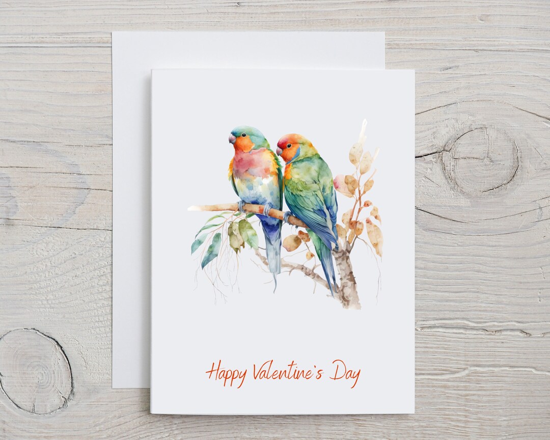 Watercolor Love Birds Valentines Day Greeting Cards, Valentine's Day ...