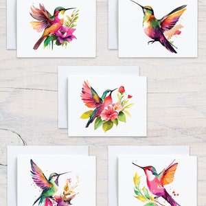 Hummingbirds Variety Note Cards Set, Set of 10 Watercolor Hummingbirds ...